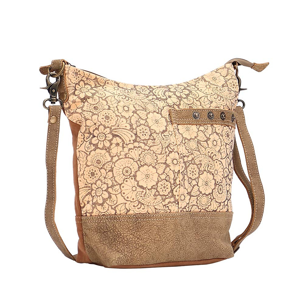 Myra Bag Apricot Upcycled Canvas & Leather Shoulder Bag S-1449