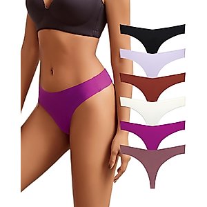 PEASLIM Seamless Thongs Underwear for Women No Show Thongs for Women Sexy Panties Womens Thong Underwear 6 Pack (S-XL) Multicolor