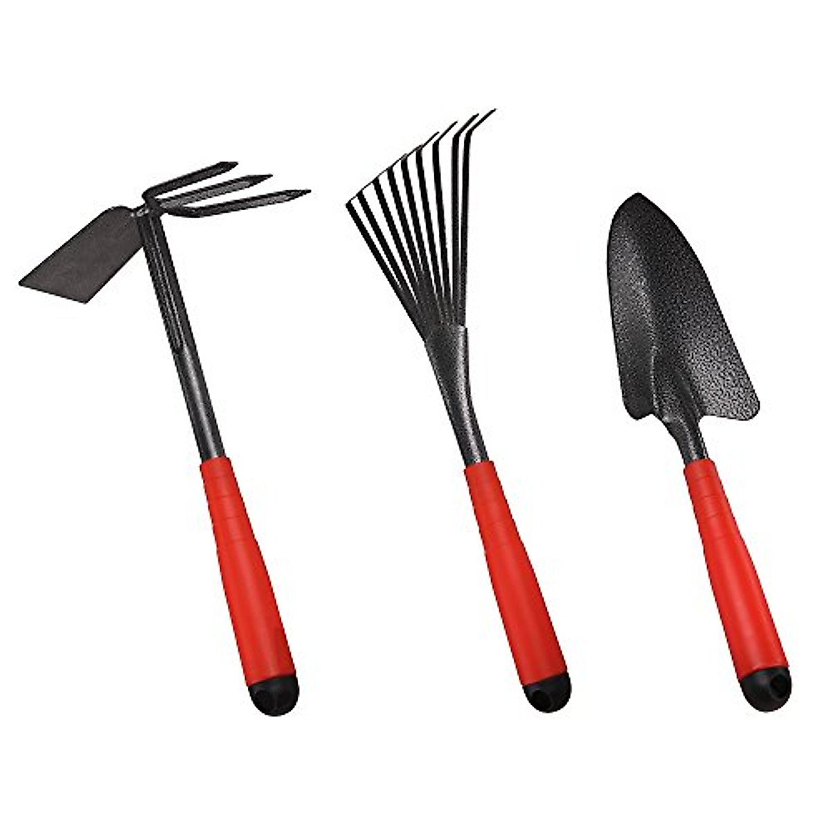 FLORA GUARD 6 Piece Garden Tool Sets - Including Trowel,5-Teeth rake,9-Teeth Leaf rake,Double Hoe 3 prongs, Cultivator, Weeder, Gardening Hand Tools with High Carbon Steel Heads