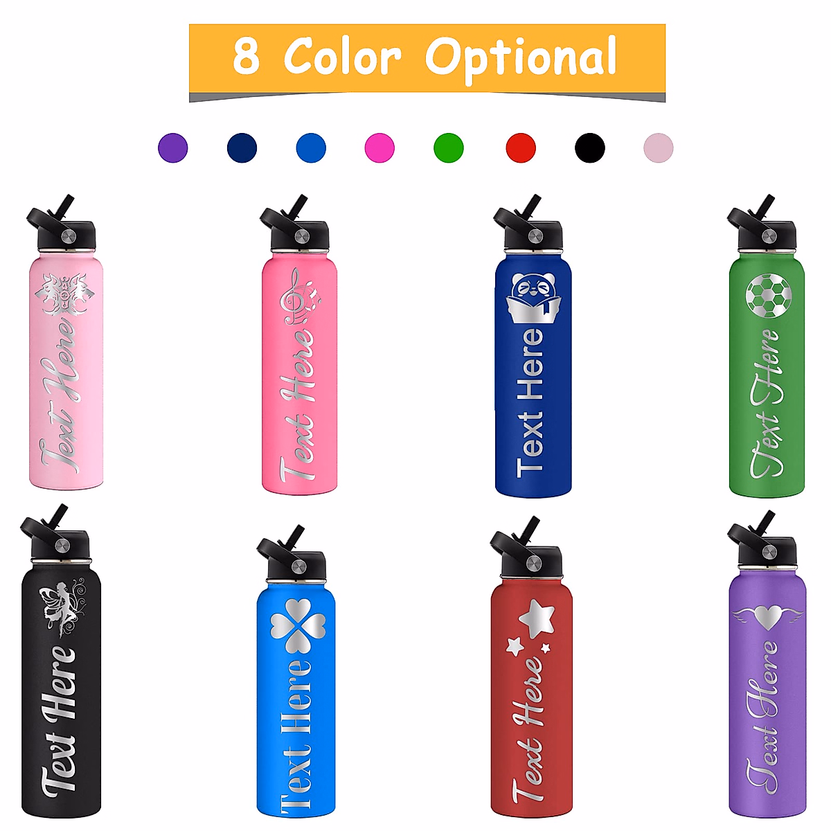 Hapelf Personalized Kids Water Bottle Custom 24oz Insulated Bottles Customized Engraved Name Water Flask with Straw School Stainless Steel Gifts Girls Boys Women