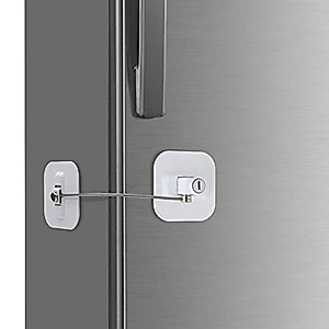 2 Pack Fridge Lock, Refrigerator Lock with Keys Child Safety Cabinet Locks Refrigerator Door Lock Freezer Lock with Strong Adhesive (White)