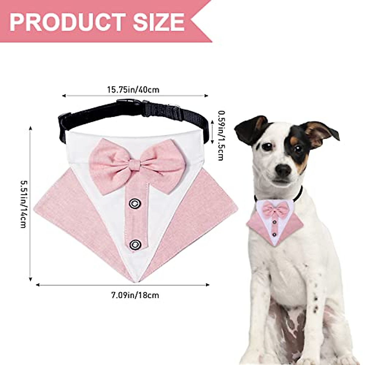 HACRAHO Formal Dog Tuxedo Bandana, 1 Piece Pink Dog Wedding Bandana Collar with Bowtie Adjustable Formal Tux Dog Bandana with Collar for Small Dogs, S