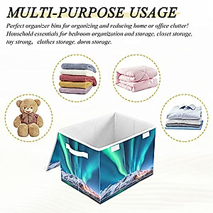 Kigai Aurora Borealis Storage Baskets for Shelves Foldable Closet Basket Storage Bins with Lid for Clothes Home Office Toys Organizers