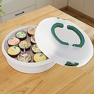 10 Inch Portable Pie Carrier with Lid and Tray 3-In-1 Round Cupcake Container Egg Holder Muffin Tart Cookie Keeper Food -Thanksgiving&Christmas Party Containe(Green)