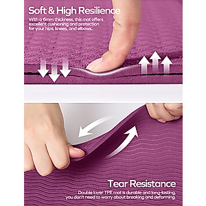 Ewedoos Yoga Mat with Alignment Marks, Yoga Mat Thick 1/4'' Textured Surfaces Exercise Mats for Home Workout Eco Friendly TPE Fitness Pilates Non Slip Yoga Mat with Strap