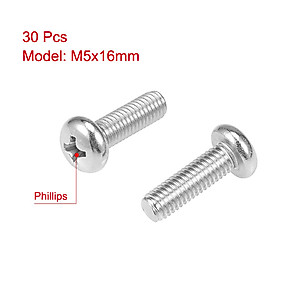 uxcell M5x16mm Machine Screws Pan Phillips Cross Head Screw 304 Stainless Steel Fasteners Bolts 30Pcs