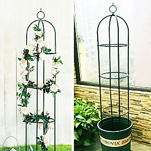 Tower Obelisk Garden Trellis 100% Metal 6.3 Feet Tall Plant Support for Climbing Vines and Flowers Stands,Black Green Lightweight Plant Tower
