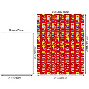 CAMKUZON Birthday Wrapping Paper with Cut Lines on Reverse - 3 Large Sheets Colorful Happy Birthday Gift Wrap for Girls Boys Kids Women Men Baby Shower Party - 27 Inch X 39.4 Inch Per Sheet