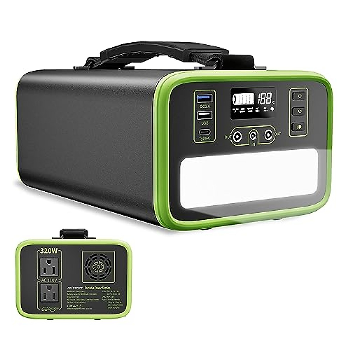 NECESPOW Portable Power Station 288Wh Lifepo4 Battery Backup Supply Solar Generator 300W(Peak 600W) Pure Sine Wave 2 AC Outlet, PD 65W Input&Output LED Flashlight for Camping CPAP Outdoor RV Emergency