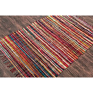 HOMEMONDE 4x6 Area Rug 100% Recycled Handmade Chindi Rag Carpet Colorful Boho Rugs for Living Room, Bedroom, Kitchen