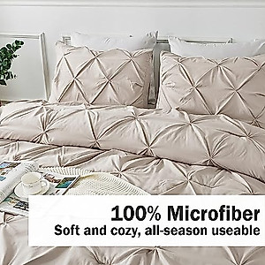 Andency California King Comforter Set Khaki (104x96Inch), Pinch Pleat Cal King Comforter Set 3 Pieces, Oversized King Pintuck Bed Comforter, Microfiber Down Alternative Comforter Bedding Set