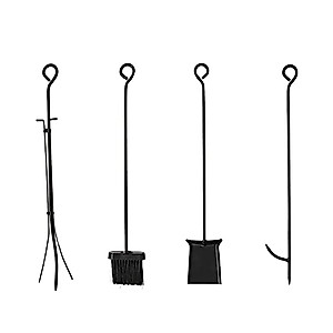 Outvita 30 Inch Firewood Rack with 4 Tools, Heavy Duty Iron Fireplace Wood Log Storage with Removable Kindling Holder for Indoor Outdoor Use Black