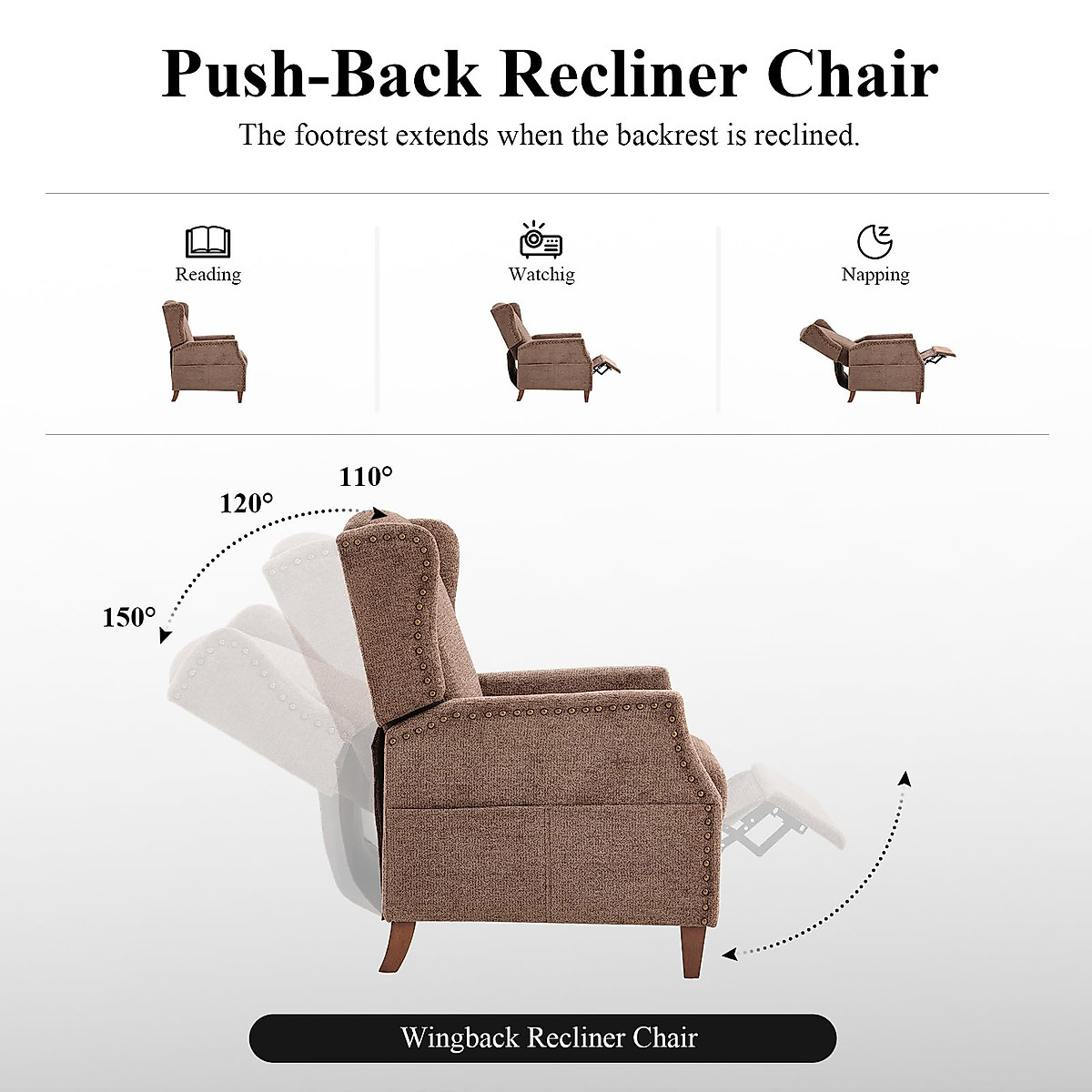 COLAMY W502-LightBrown-F pushback Recliner, Lightbrown