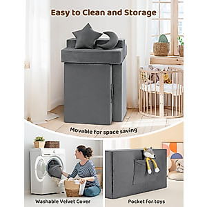 Modular Kids Play Couch, Kidirect K12 PRO DIY 400+ Creative Kids Couch for Playroom, Upgraded Play Couch Convertible Rocking Horse, Sectional Kids Sofa Couch with Star Moon for Kids and Toddlers(Grey)