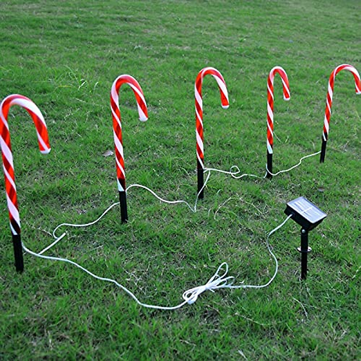 Christmas Candy Cane Lights,5pcs Solar Christmas Light， Christmas Candy Cane Pathway Lights， Christmas Decoration， for Home Garden New Year Holiday Lights