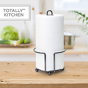 Totally Kitchen Paper Towel Holder | Simple Tear Standing Paper Towel Dispenser | Heavy Duty Metal Construction | Fits Rolls | Gun Metal