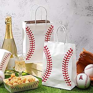 100 Pieces Baseball Paper Gift Bags with Handle Baseball Goody Candy Bags Treat Bags for Baseball Party Favors Birthday Party Gift Wrapping Supplies