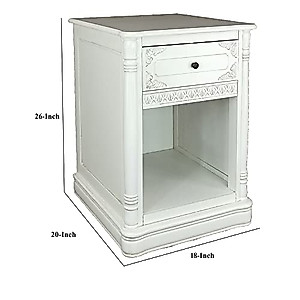 Benjara Kai 26 Inch Wood Accent Chest, 1 Drawer, Open Space, Carved Design, White