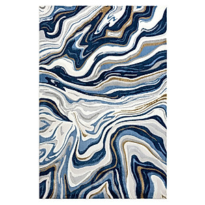 Abani Regal Collection Area Rug - Blue/Grey Abstract Wavy Design -4' x 6' - Easy to Clean - Durable for Kids and Pets - Non-Shedding - Medium Pile - Soft Feel - for Living Room, Bedroom & Office