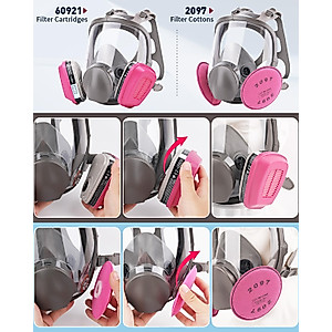 VOCITXI 6800 Full Face Respirator Mask with 60921 Filters and 2097 Filter Cottons Plus 6 PCS(3 Pair) 60921 Respirator Cartridges