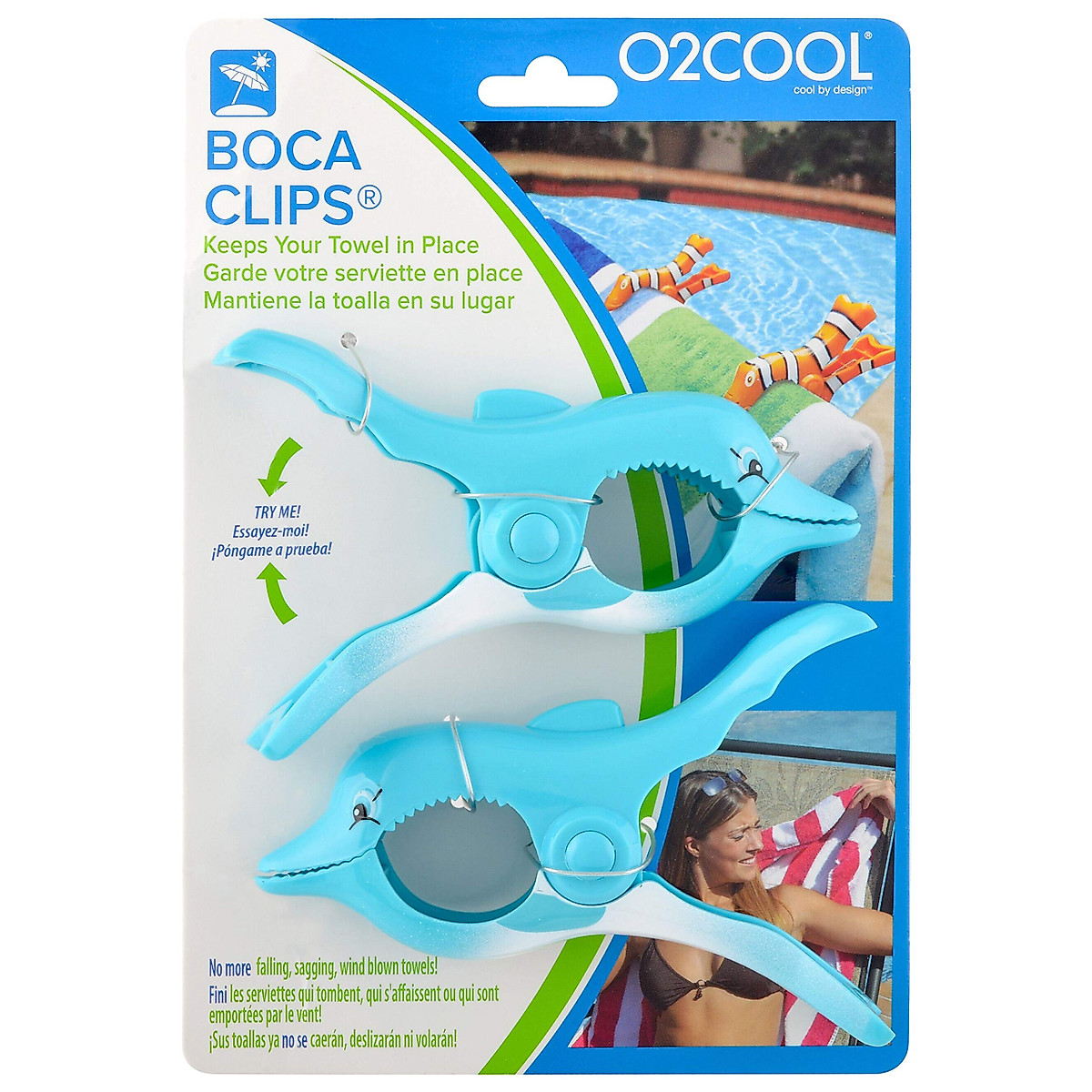 O2COOL Dolphin BocaClips, Beach Towel Holders, Clips, Set of Two, Beach, Patio or Pool Accessories, Portable Towel Clips, Chip Clips, Secure Clips, Assorted Styles (BCP080E006000)