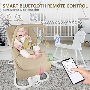 Portable Baby Bouncer, Bouncer for Babies 0-6 Months, Baby Bouncer Seat for Infants Seat with Comfortable Seat, Baby Bouncer with Bluetooth- 5 Speeds