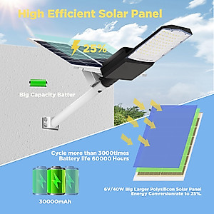 Solar Street Lights Outdoor Solar Parking Lot Lights 40000LM, 6700K LED Solar Lights, Dusk to Dawn, Solar Powered Led Street Light, IP67 Waterproof, Commercial Lighting Grade for Yard Garden, Black