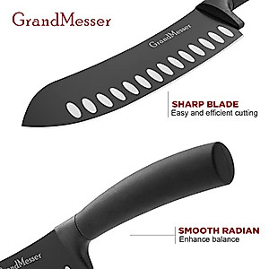 GrandMesser Butcher Breaking Knife, 7 inch Bullnose Knife, Black Titanium Nitride Coated, High Carbon German Stainless Steel Meat Knife, Ergonomic Non-slip Handle, Gift Box, Knife Sharpener