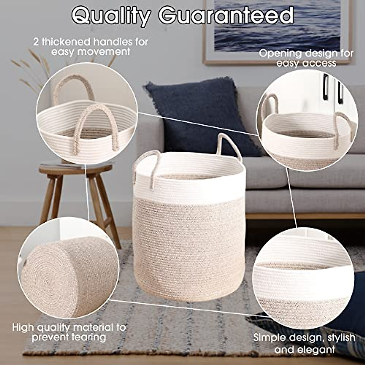 Large Woven Storage Basket, Woven Baby Laundry Basket, Woven Cotton Storage Basket for Closet Rack, Blanket Basket, Toy Basket, Quilt Pad Laundry Basket