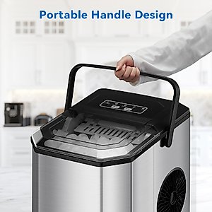 Countertop Ice Maker, 26 lbs in 24 Hours, 9 Bullet Ice Cubes Ready in 6 Mins, Portable Ice Machine with Handle, 2 Sizes Ice Cubes, with Ice Scoop and Basket for Home/Kitchen/Bar/RV