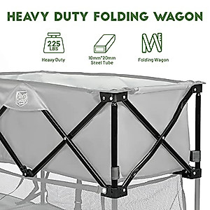 TIMBER RIDGE Folding Double Decker Wagon, Heavy Duty Collapsible Wagon Cart with 54" Lower Decker, All-Terrain Big Wheels for Camping, Sports, Shopping, Garden and Beach, Support Up to 225lbs, Gray