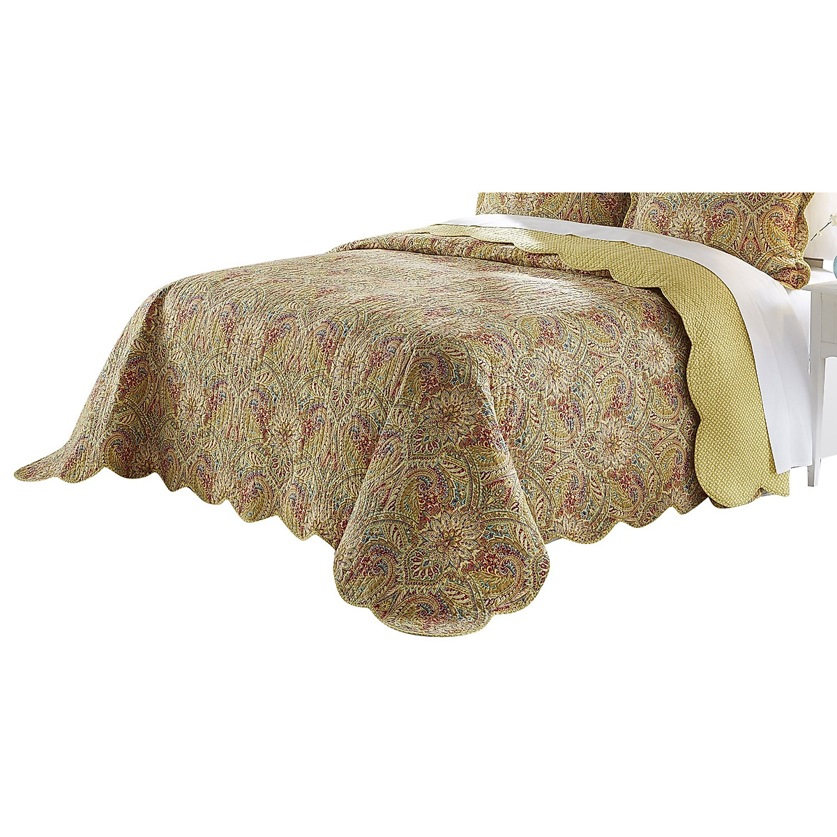 Waverly Swept Away Modern Farmhouse Paisley 3-Piece Reversible Quilt Bedding Bedspread Set, King, Berry