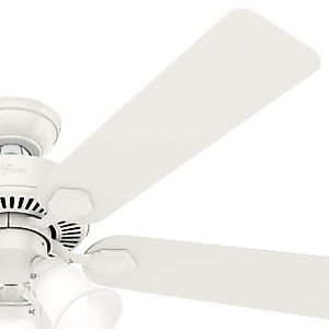 Hunter Fan 52 Inch White Indoor Ceiling Fan with LED Light Kit and Pull Chain for Living Room, Bedroom, Basement, Kitchen, Office (Renewed)