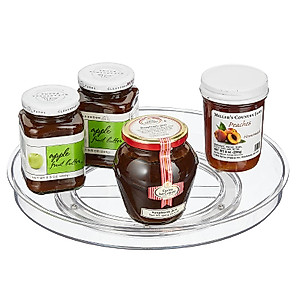 mDesign Lazy Susan Turntable Plastic Spinner for Kitchen/Bathroom, Pantry, Fridge, Cupboards, or Counter Organizing, Fully Rotating Organizer for Food, 9" Round - Lumiere Collection - 2 Pack, Clear