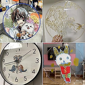 QEEYON 4Pcs Clear Acrylic Sheets, 9.44" Dia Round Plexiglass Sheets Disc 0.07" Thinckness Transparent Plexiglass Panels for Craft Cake Decor Painting Sign Blank DIY Display Project