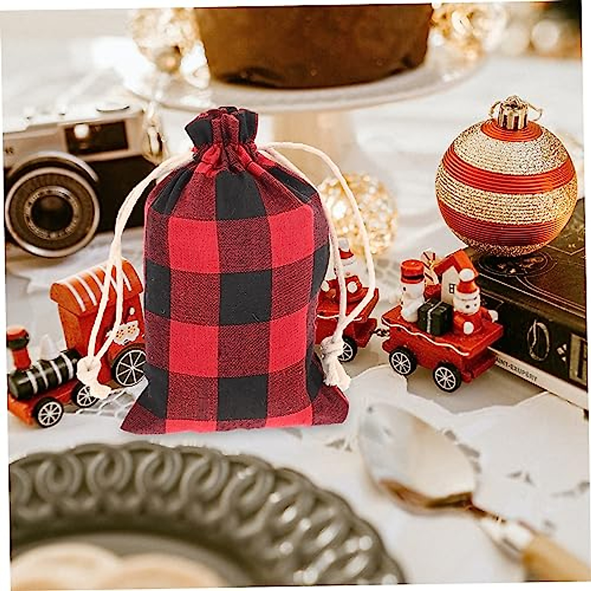 NOLITOY 2 Sets Plaid Bag Set Christmas Treat Bags Candy Storage Pouches Christmas Gift Wrapping Bag Advent Calendar Drawstring Bags Drawstring Candy Bags Storage Rack Wooden Christmas Tree