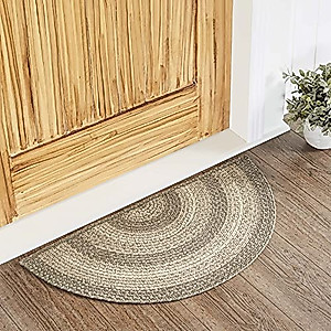 VHC Brands Cobblestone Rug with PVC Pad, Jute Blend, Half Circle, Tan Grey White, 16.5x33 inches
