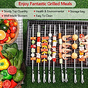 BearMoo Kabob Skewers 17" Stainless Steel BBQ Barbecue Skewers 7/20" Flat Metal Grilling Skewers Set, Reusable BBQ Sticks (Set of 12 +1 X Handy Storage)