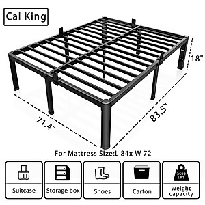 ROIL 18 Inch California King Bed Frame with Rounded Corner and Headboard Hole Mattress Retainers 3500LBS Metal Heavy Duty Steel Slats No Box Spring Needed Platform Noise-Free Easy Assembly