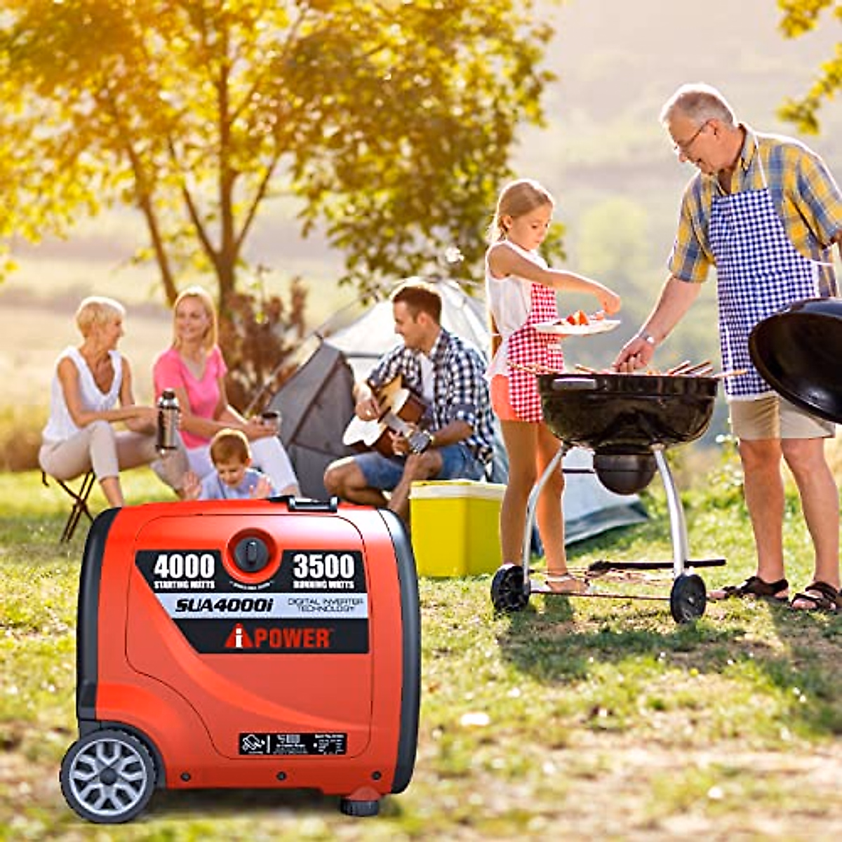 A-iPower SUA4000i 4000 Watt Portable Inverter Generator Gas Powered, Small with Quiet Operation RV Ready for Camping, Tailgate, or Home emergency