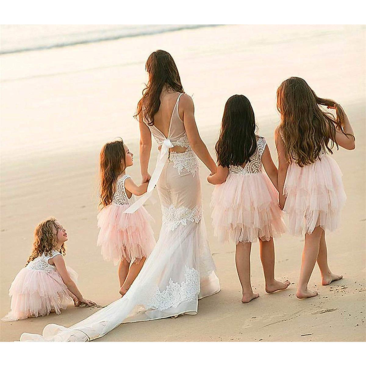 Toddler Girls Baby Girl Lace Back Tiered Tutu Tulle Flower Girl Dress Baby Girl Clothes Pink Dress (6-12 Month, Pink)