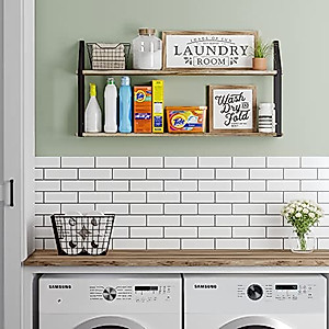 Wallniture Modena 2-Tier 36" Floating Shelves Living Room Decor Shelves for Wall Storage Laundry & Kitchen Organization Office Decor Burnt Finish