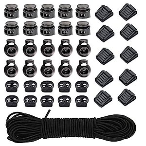 UD 40pcs Plastic Cord Locks with 18-Inch 65ft Elastic Cord Stretch String for Drawstring, Shoelaces, Clothing, Backpack, Bags (Black)