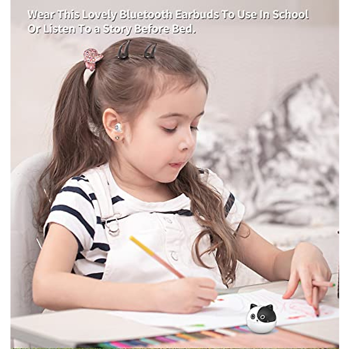 Adorable Kids Earbuds - Kids Wireless Earbuds for Small Ears - Milk Cat Earbuds with Mic and Noise Cancelling, Best Christmas, Halloween and Birthday Gifts for Kids, Friends, Family and Adults