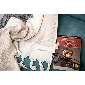 Bersuse 100% Cotton Aspendos XL Throw Blanket Turkish Towel - 60x90 Inches, Black-Grey-Beige