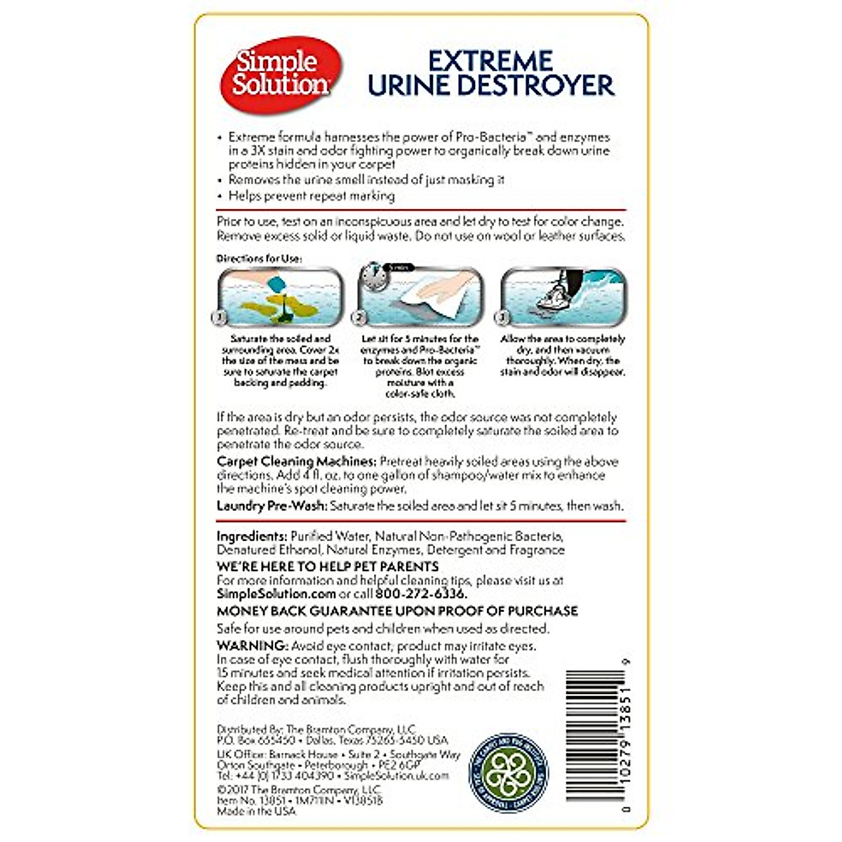 Simple Solution Extreme Urine Destroyer Enzymatic Cleaner | Pet Stain and Odor Remover with 2X Pro-bacteria Cleaning Power | 32 Ounces