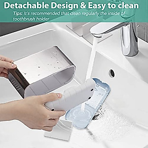 Boperzi Toothbrush Holder Toothpaste Organizer Drainage for Bathroom Vanity, Large Brushed Nickel Toothbrush Storage Caddy Anti-Slip Rustic with Adjustable Dividers for Family, Kids