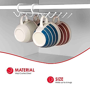 Home Basics 10 Hook Under Shelf Mugs Cup Storage Drying Holder Rack, and closet or Cabinet Hanging Organizer Rack for Ties and Belts, White