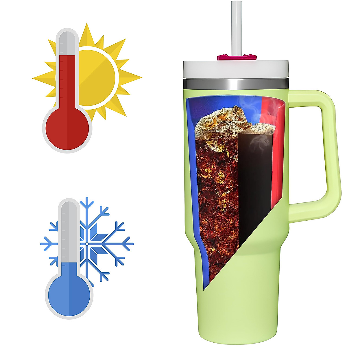 40oz Quencher Adventure modern tumbler, Stainless Steel Vacuum Insulated Tumbler, Travel Tumbler With Lid and Straw (Light green)