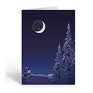 Silent Night Christmas Holiday Card - 18 Christmas Cards & Envelopes - Winter Holiday Forest (Standard)